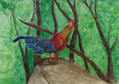 The Foraging Jungle Fowl. - Sri Lankan Art Gallery